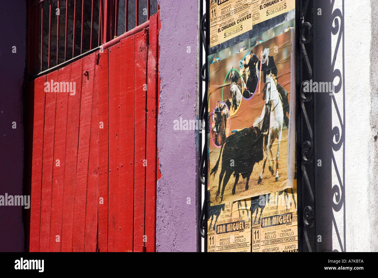Bull fighting poster on a wall in SAN MIGUEL DE ALLENDE MEXICO Stock ...