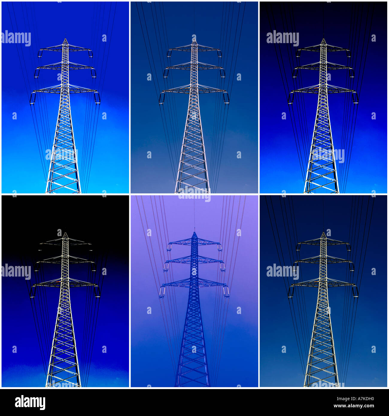 A high power electric line and pole 6 image collage Stock Photo - Alamy