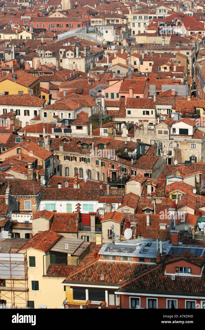 Aerial view of typical Italian terracotta roof tiles across central ...