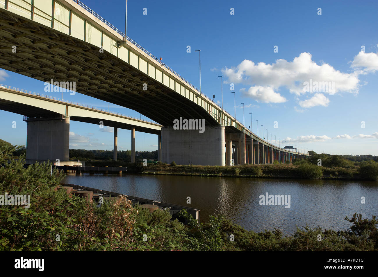 VIEW SOUTH OF THELWALL VIADUCT AND M6 MOTORWAY CROSSING MANCHESTER SHIP ...