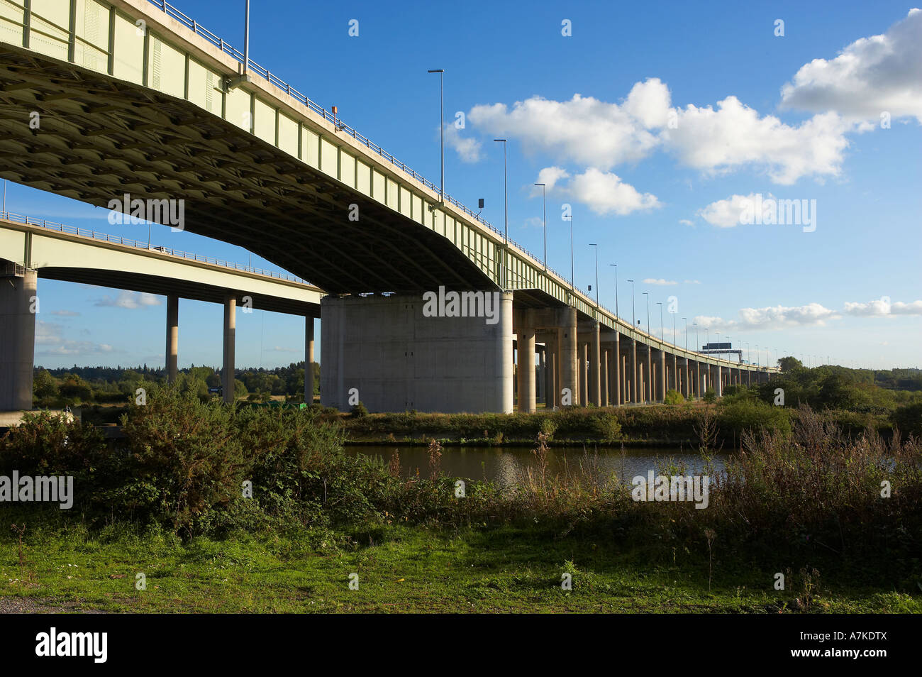VIEW SOUTH OF THELWALL VIADUCT AND M6 MOTORWAY CROSSING MANCHESTER SHIP ...