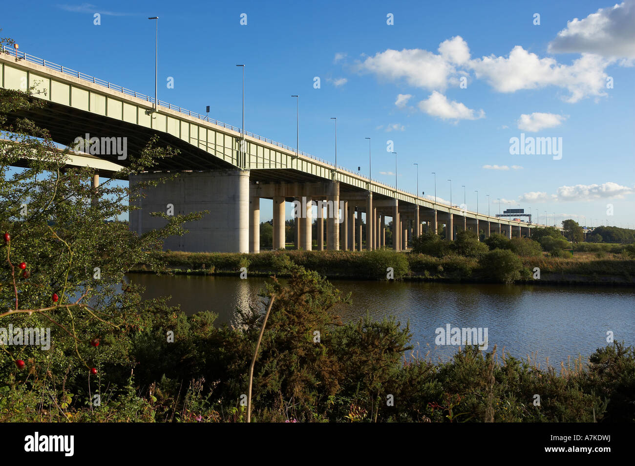 VIEW SOUTH OF THELWALL VIADUCT AND M6 MOTORWAY CROSSING MANCHESTER SHIP ...
