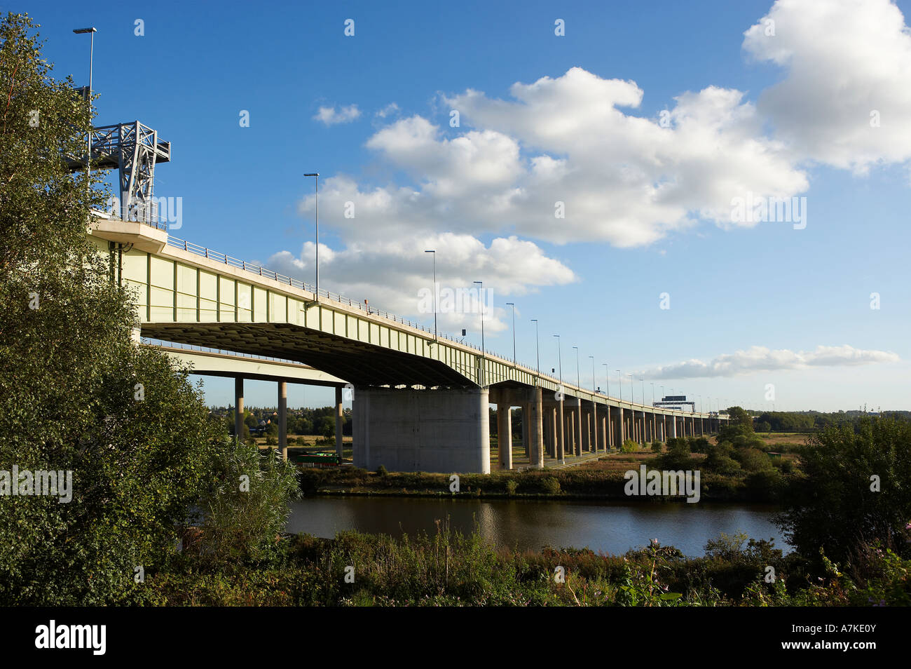 VIEW SOUTH OF THELWALL VIADUCT AND M6 MOTORWAY CROSSING MANCHESTER SHIP ...