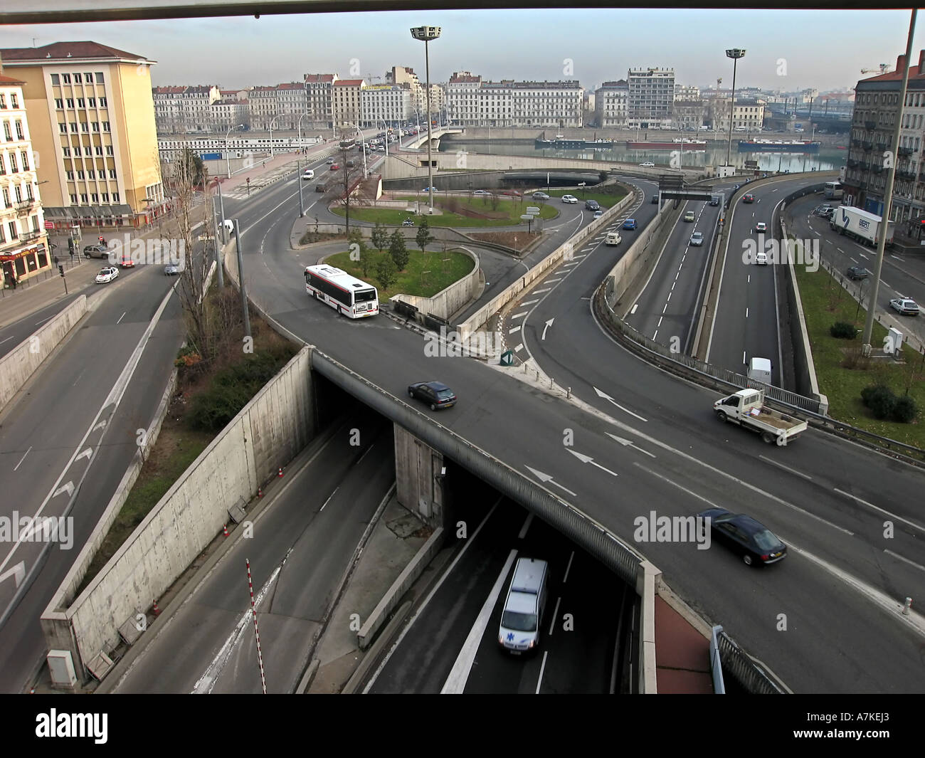 Traffic on the city motorway in Lyon France Stock Photo - Alamy