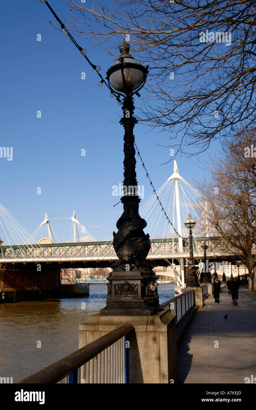 Lights on the Thames South Embankment, Central London Stock Photo - Alamy