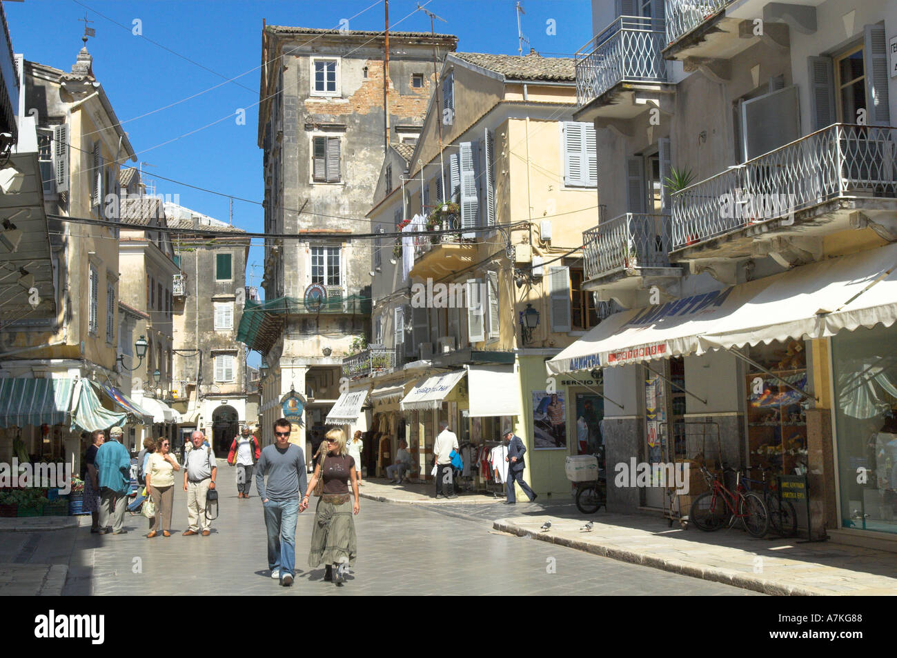 Corfu Shopping Street in Corfu Old Town EDITORIAL USE ONLY Stock Photo ...