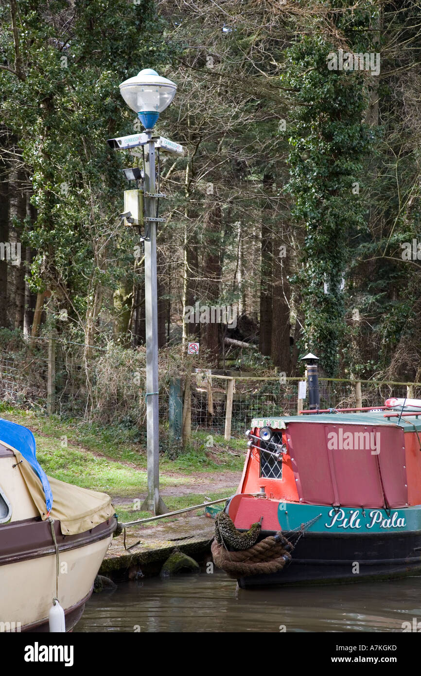 Security cameras and lights at Goytre Wharf moorings on the Brecon and ...