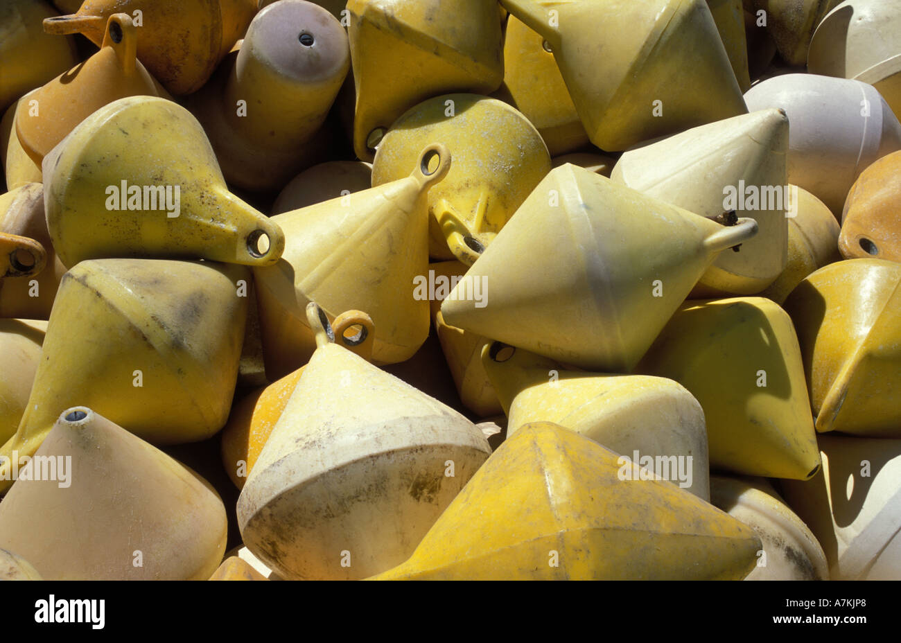 Group of yellow buoy at a harbour at the Cote d Azur France Stock Photo ...