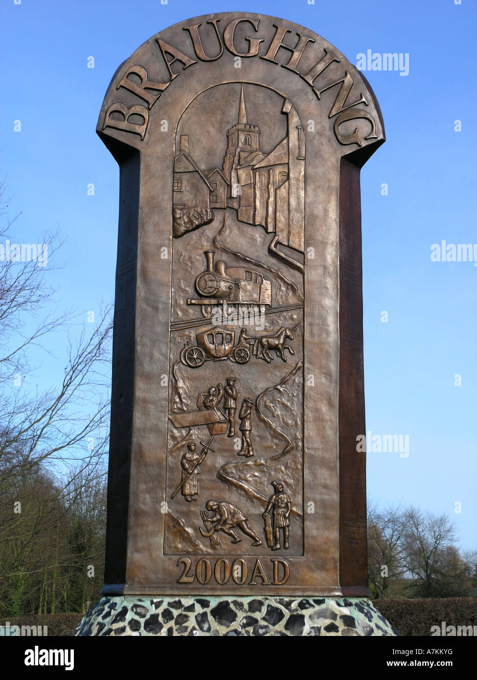 braughing village sign hertfordshire england uk gb 2000 AD Stock Photo ...