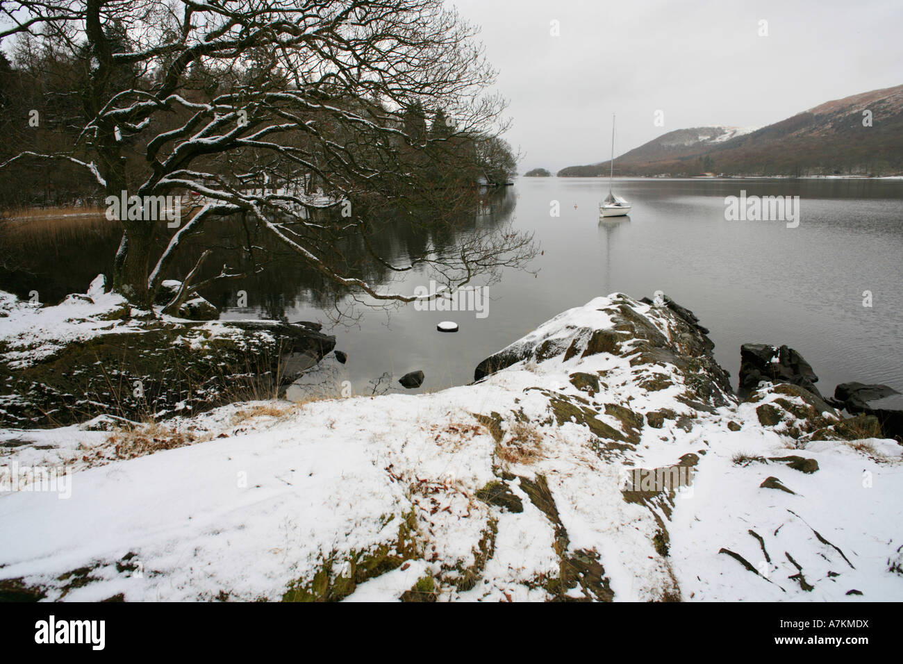 winter snow lake coniston the lake district cumbria national park ...
