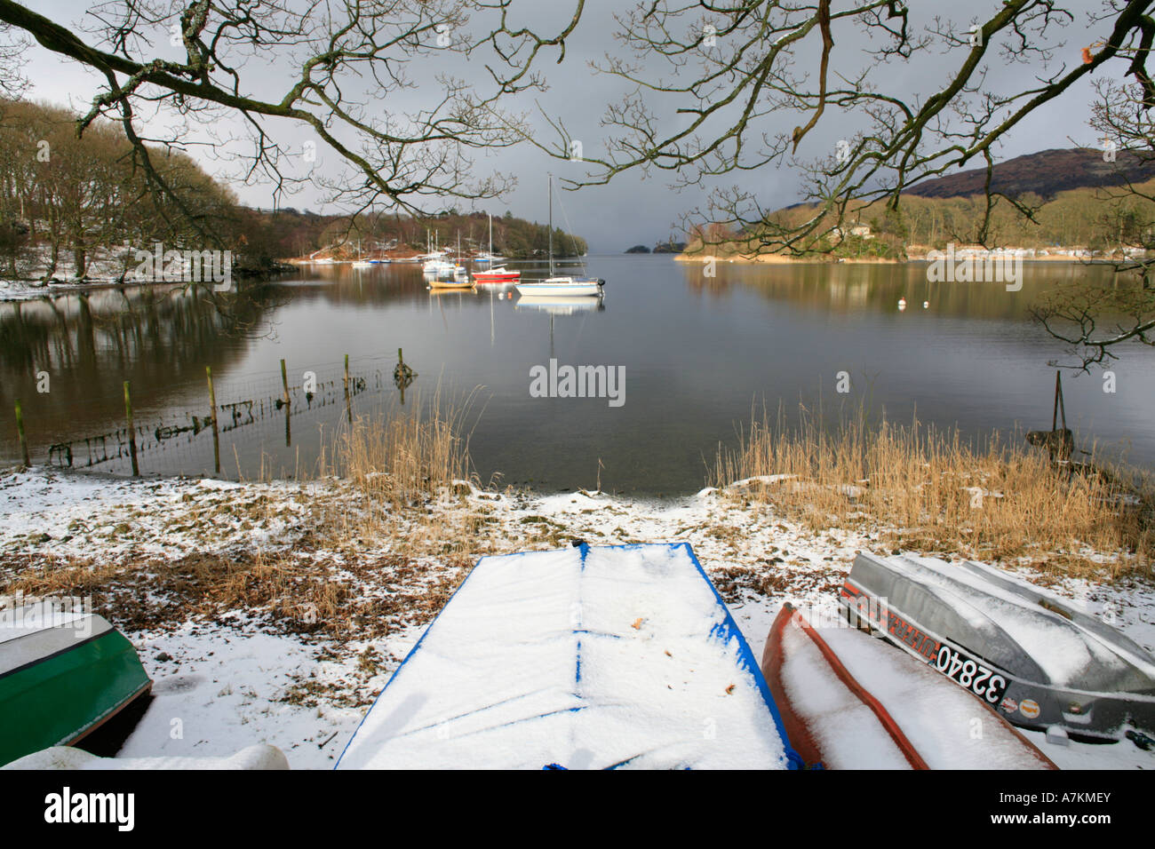 winter snow lake coniston the lake district cumbria national park ...