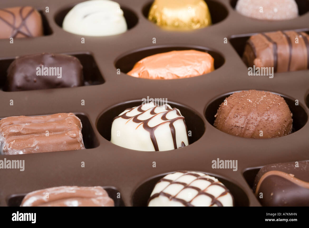 Chocolate tray with assorted Belgian chocolates Stock Photo - Alamy