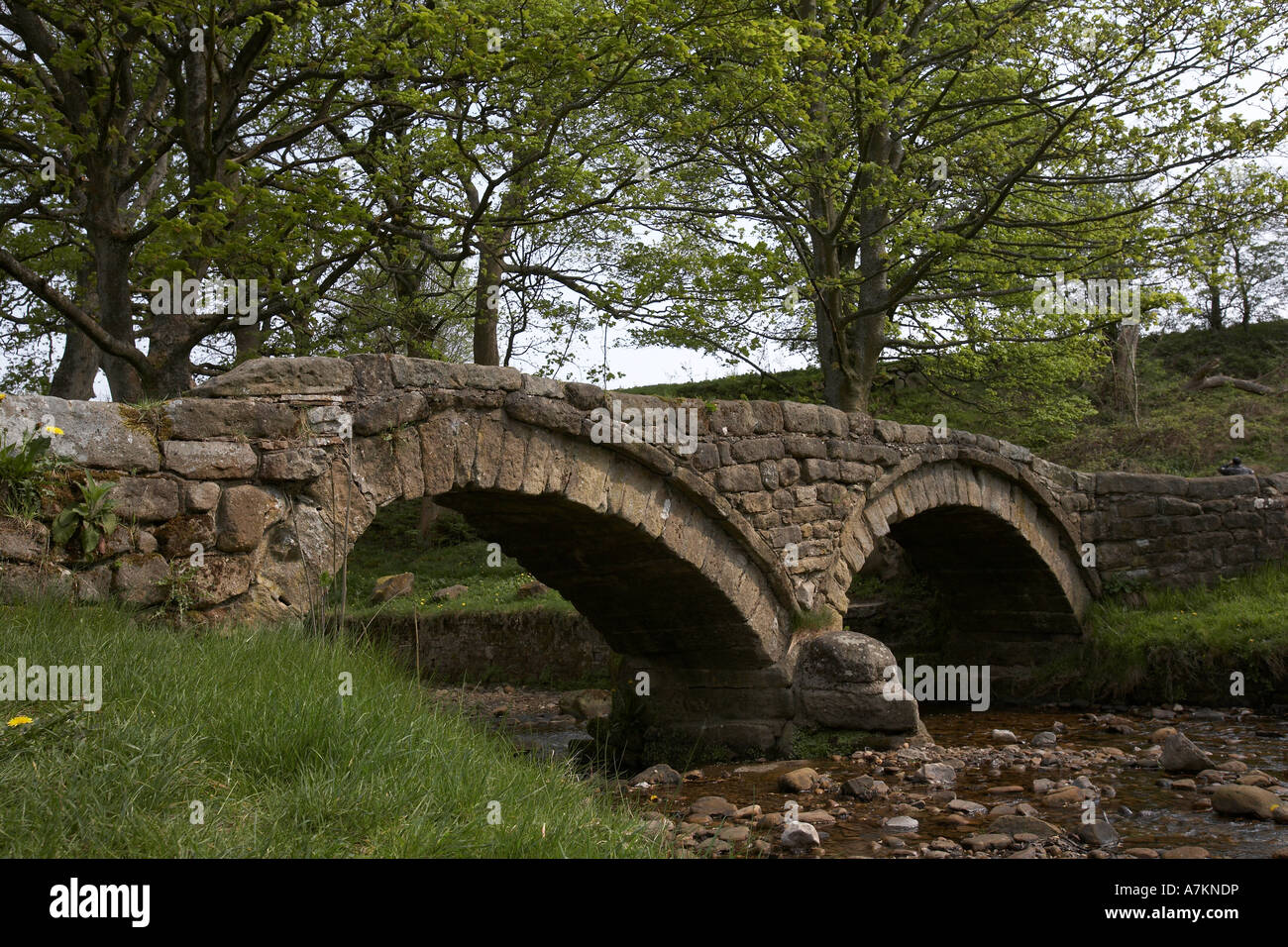 Pack horse bridge at Wycoller Hall ruins, Wycoller Country Park ...