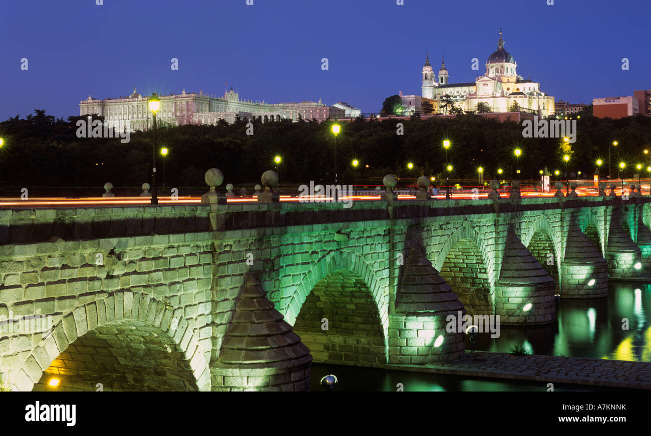 Segovia Bridge with Palace and Cathedral Madrid Spain Stock Photo - Alamy