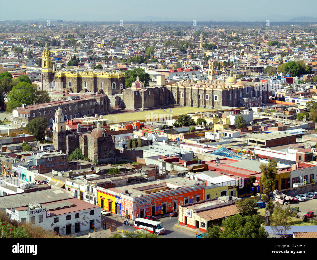 A panoramic view of Cholula with the arabic style Capilla Real and St ...