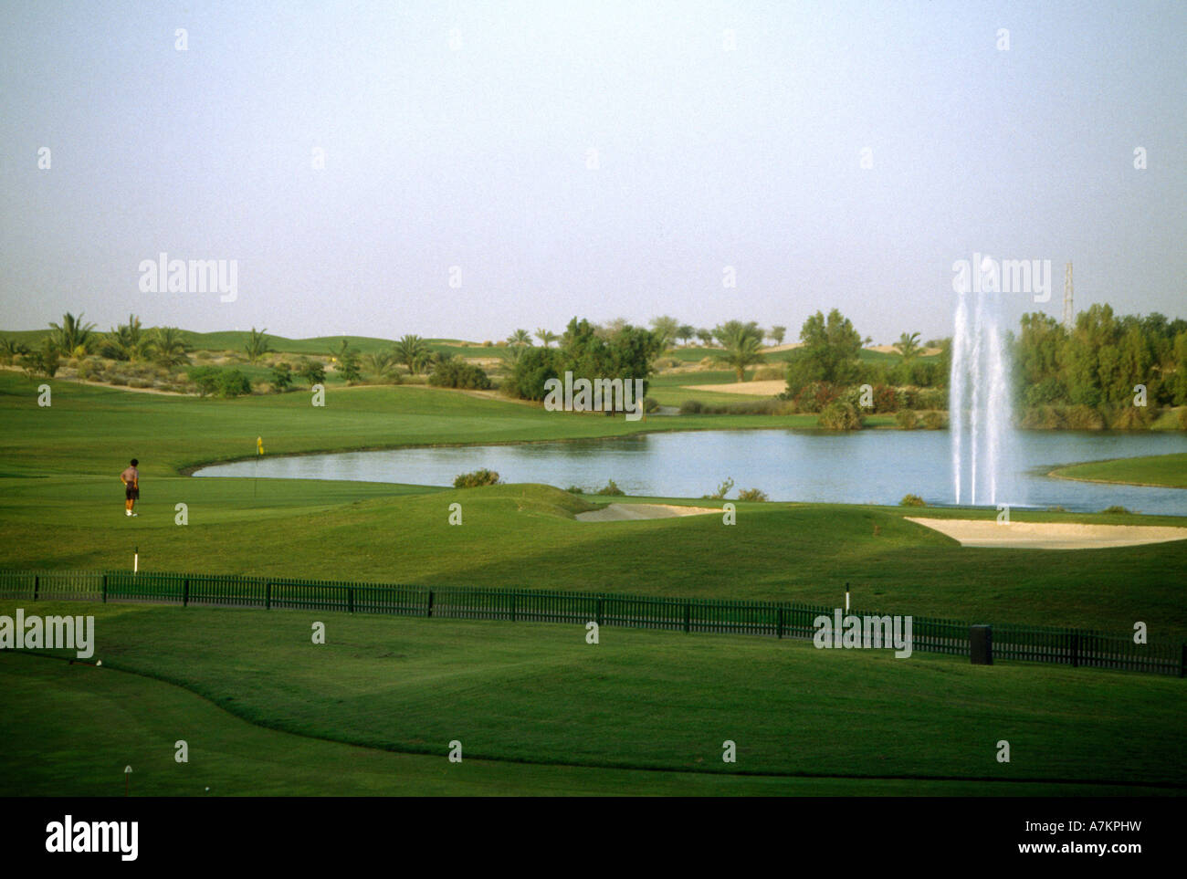 Dubai UAE Emirates Golf Course Lake Fountain Stock Photo - Alamy