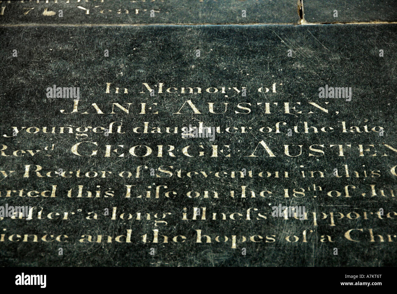 Grave of Jane Austen Winchester Cathedral EDITORIAL USE ONLY Stock ...