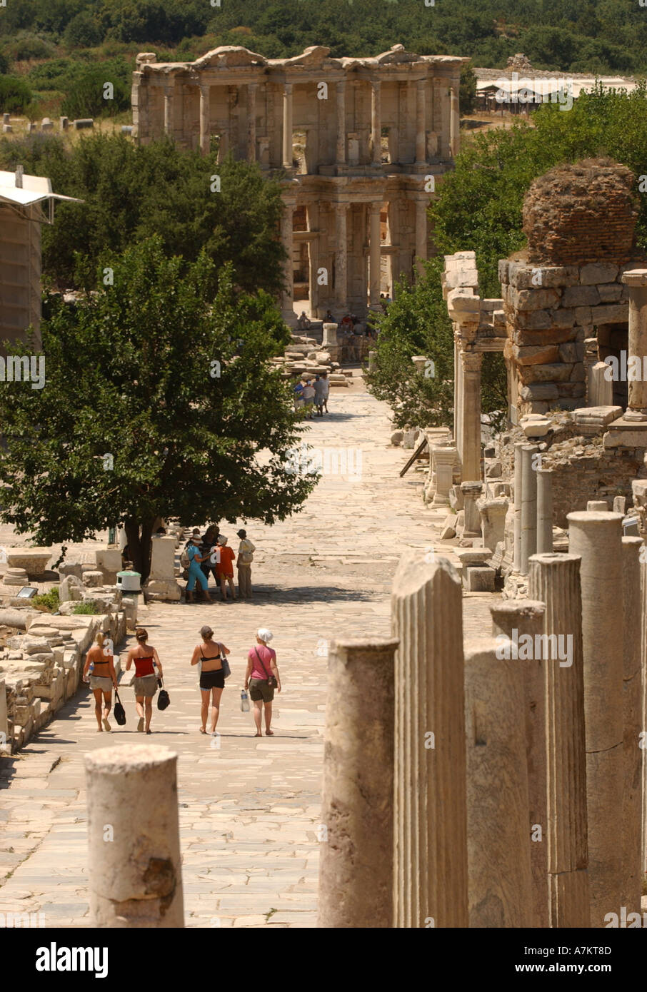 Curetes Way and the Library of Celsus at Roman ruins of Ephesus in ...