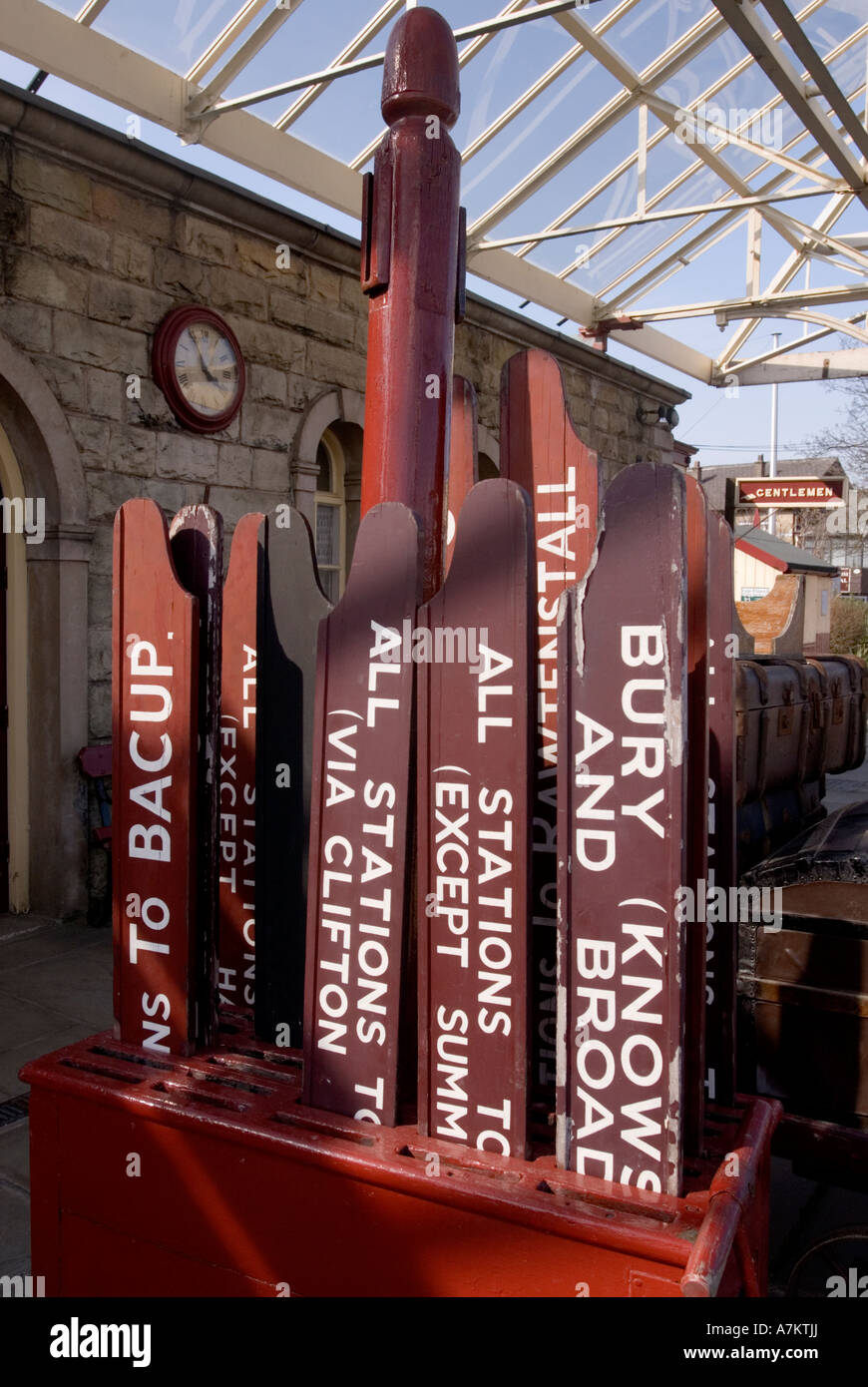 Old railway signs at Ramsbottom station on the East Lancashire Railway ...