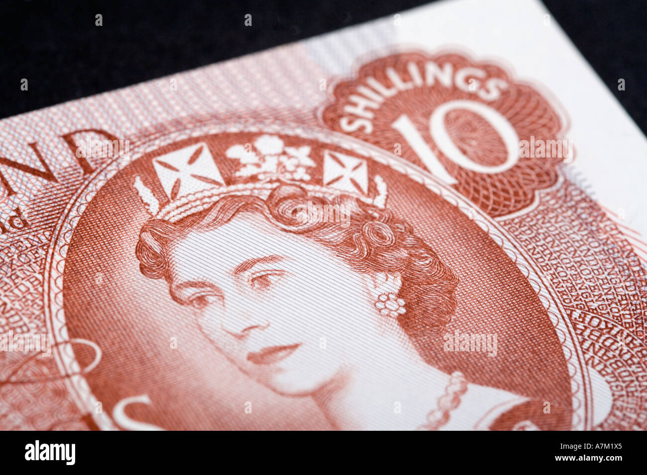 Close up of a ten 10 shilling note UK GB GBP. No longer legal tender ...
