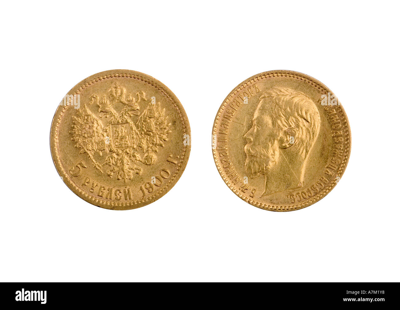 1900 Russian 5 five rouble gold coin with head of Tsar Nicholas II 2nd second Stock Photo - Alamy