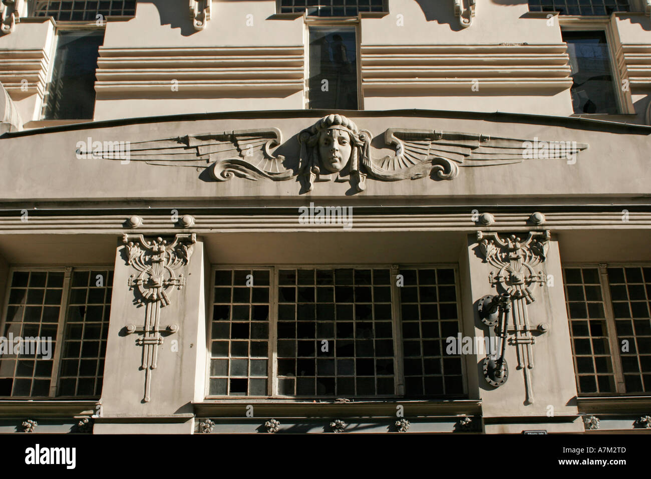 Art Nouveau architectural detail on Alberta Iela street in Riga Latvia ...
