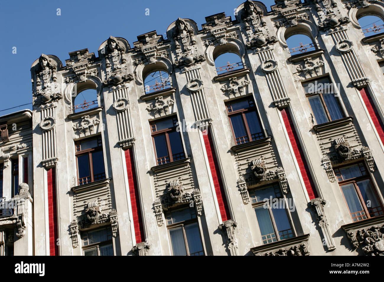 Art Nouveau architectural detail on Alberta Iela street in Riga Latvia ...