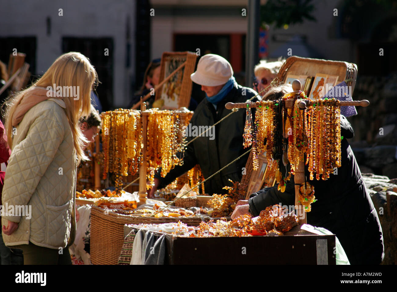 Amber jewellery on sale on a market stall in Riga Latvia Stock Photo ...