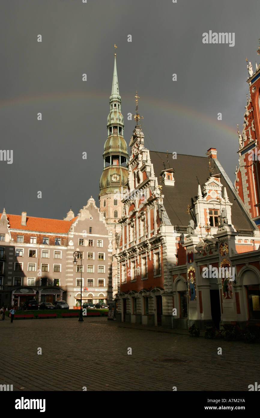 Rainbow over St Peter's church, the old town hall and Brotherhood of ...