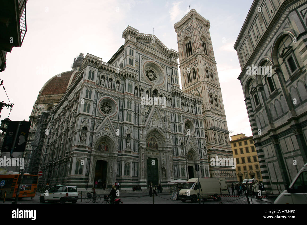 Front facade view of the famous Florence Duomo cathedral and bell tower ...