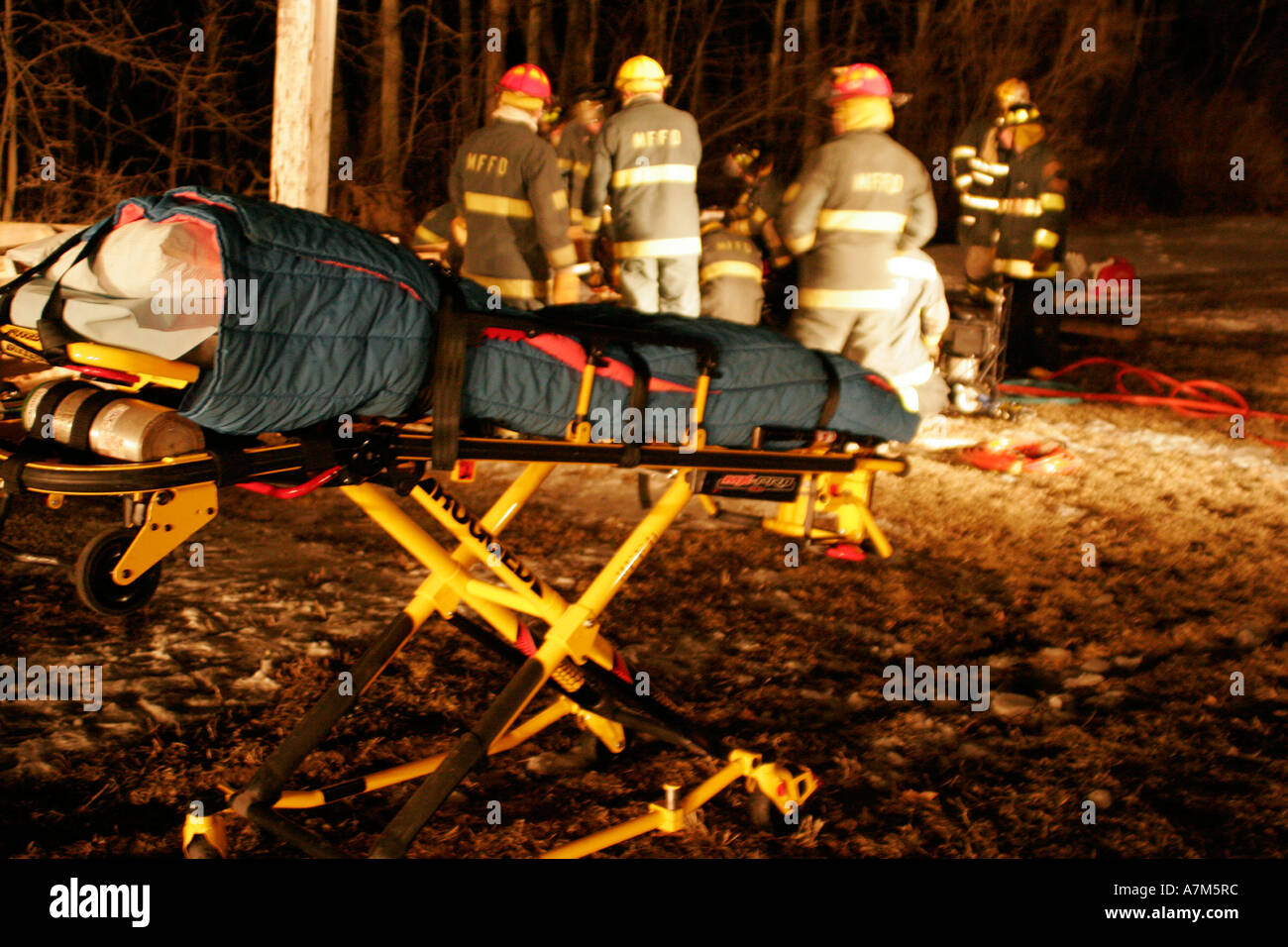 A cot ready for the fire fighters when they rescue victims from a ...