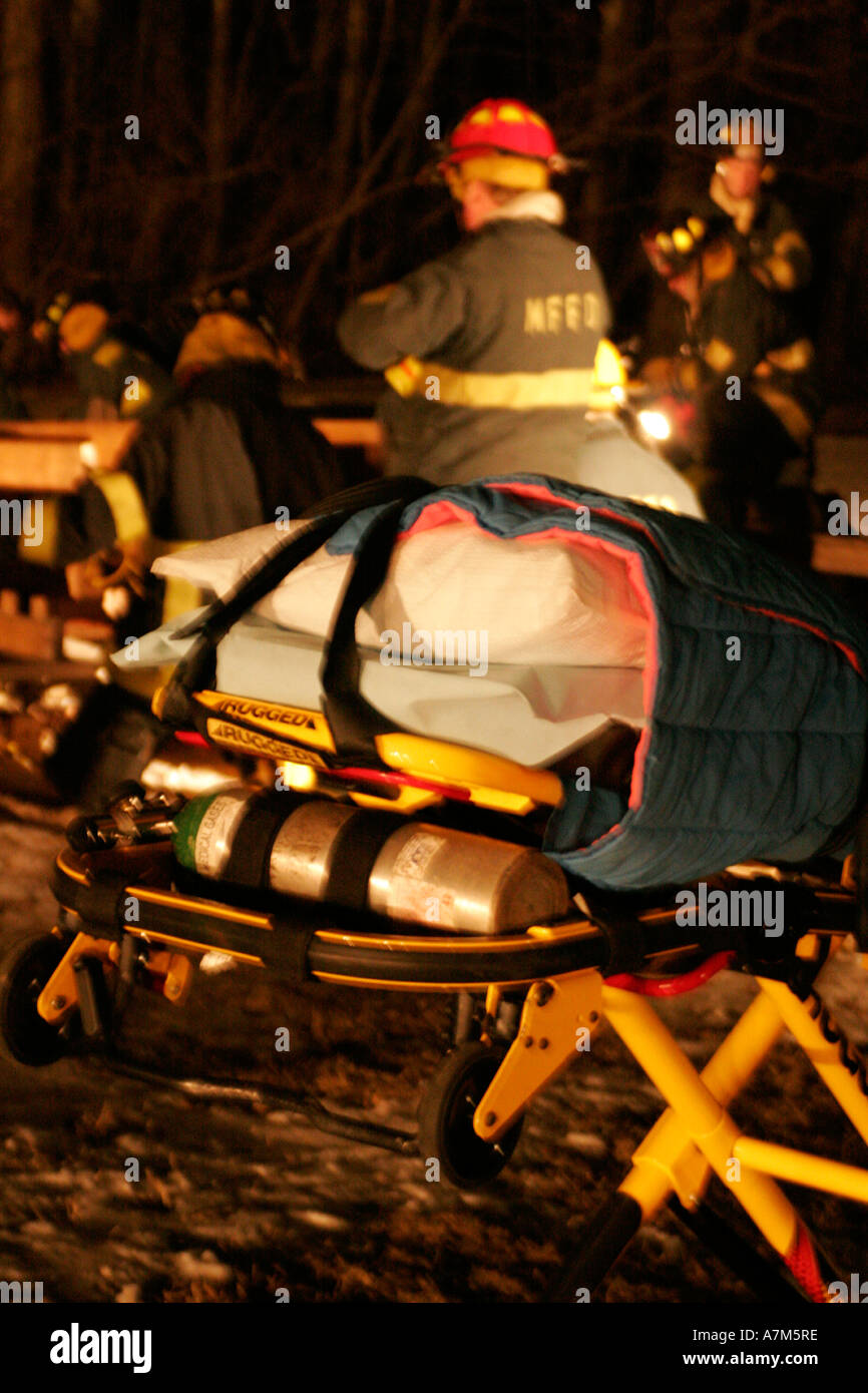 A cot ready for the fire fighters when they rescue victims from a ...