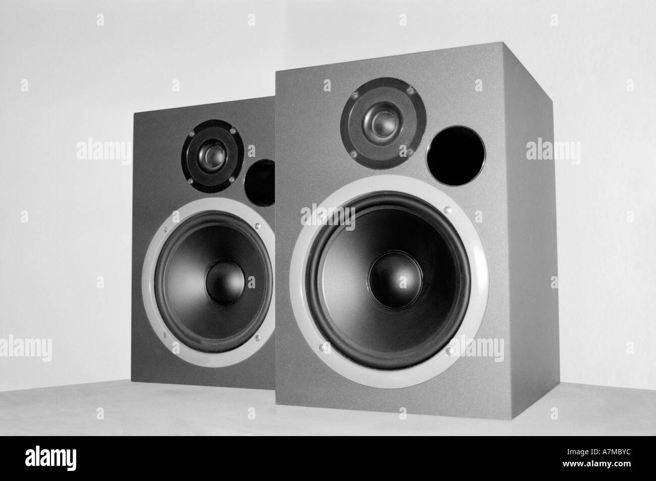 Pair of silver speakers Stock Photo - Alamy