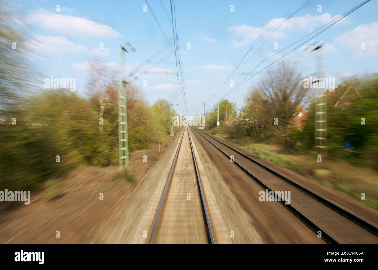 view out of a moving train Stock Photo - Alamy