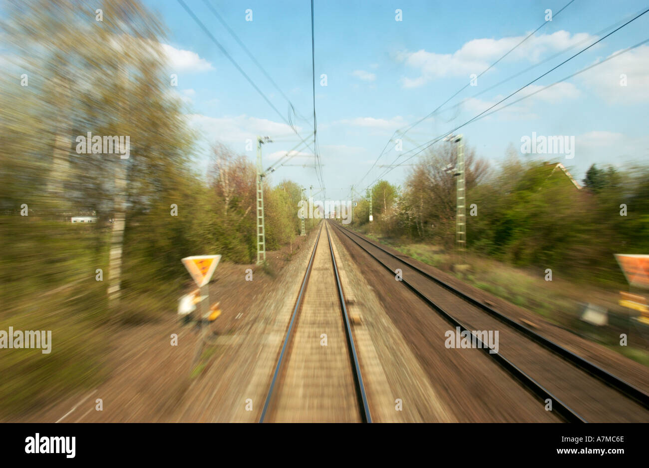 view out of a moving train Stock Photo - Alamy