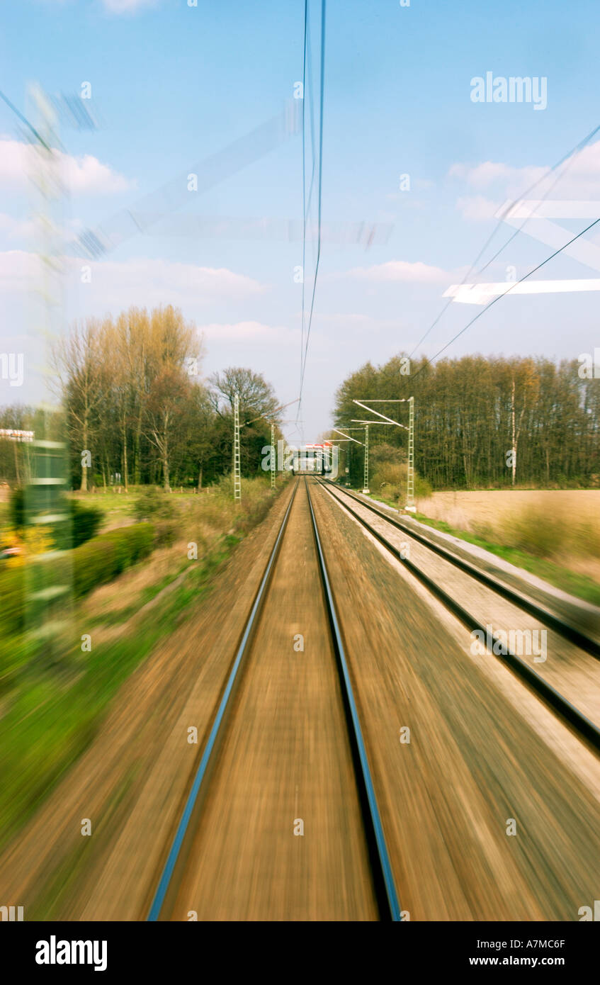 view out of a moving train Stock Photo - Alamy