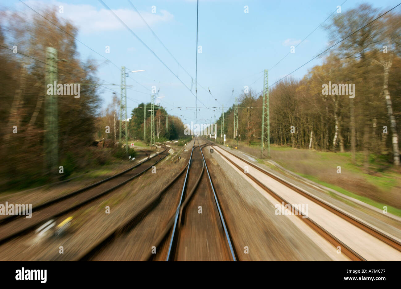 view out of a moving train Stock Photo - Alamy