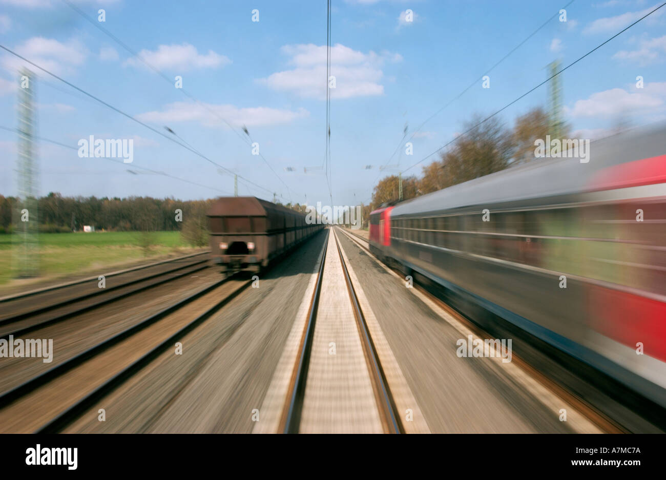 view out of a moving train Stock Photo - Alamy