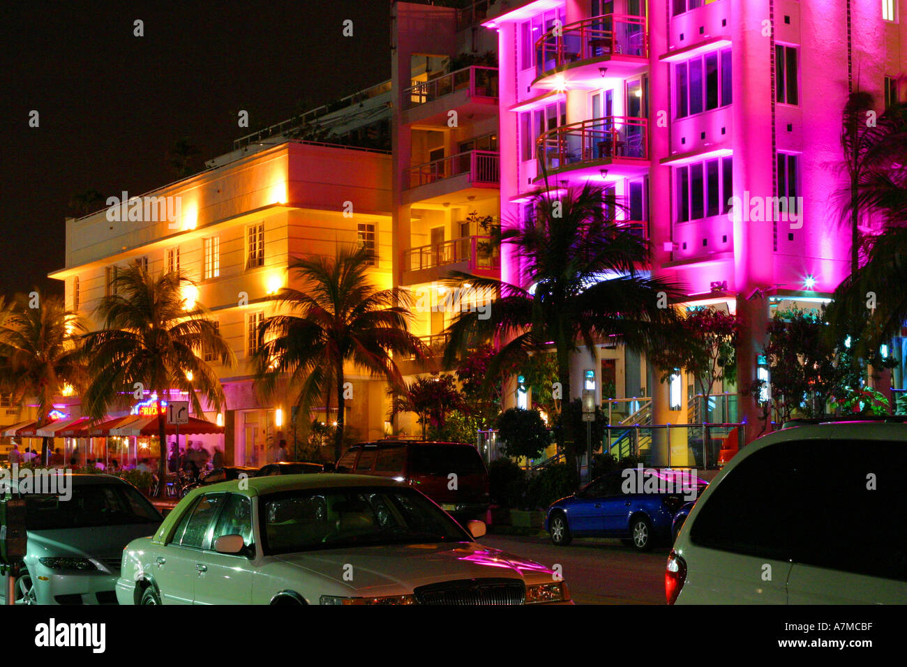 Art deco ocean drive south beach Miami florida nightime Stock Photo - Alamy