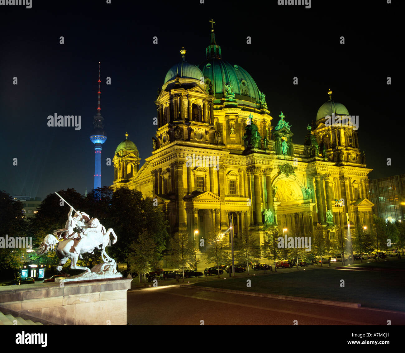 Berlin cathedral berlin television tower night hi-res stock photography ...