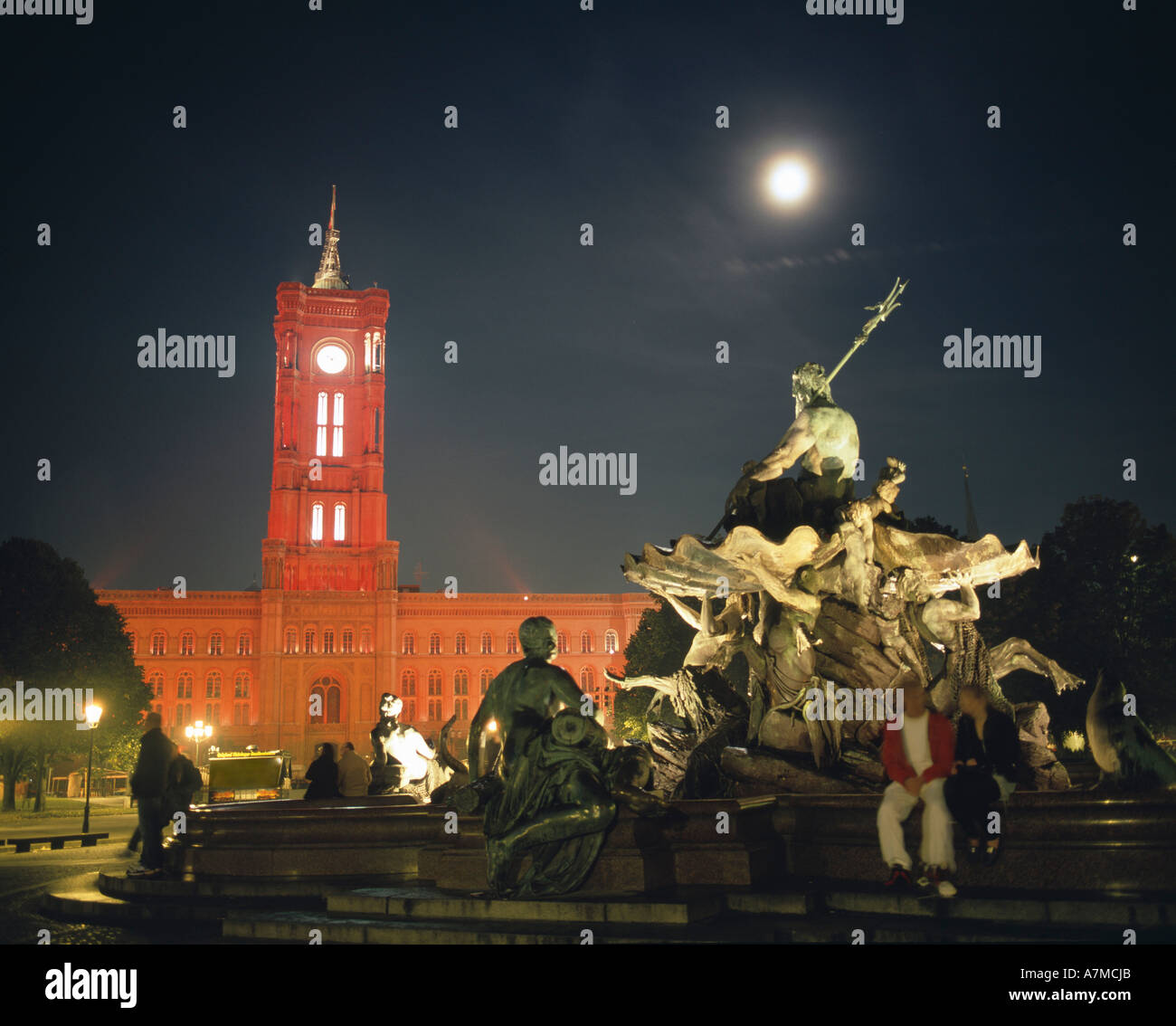 Town Hall illuminated with red light Berlin Germany Stock Photo - Alamy