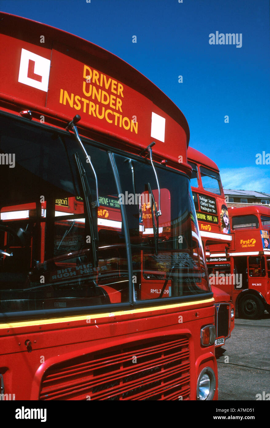 London bus depot Learner Driver bus Stock Photo - Alamy