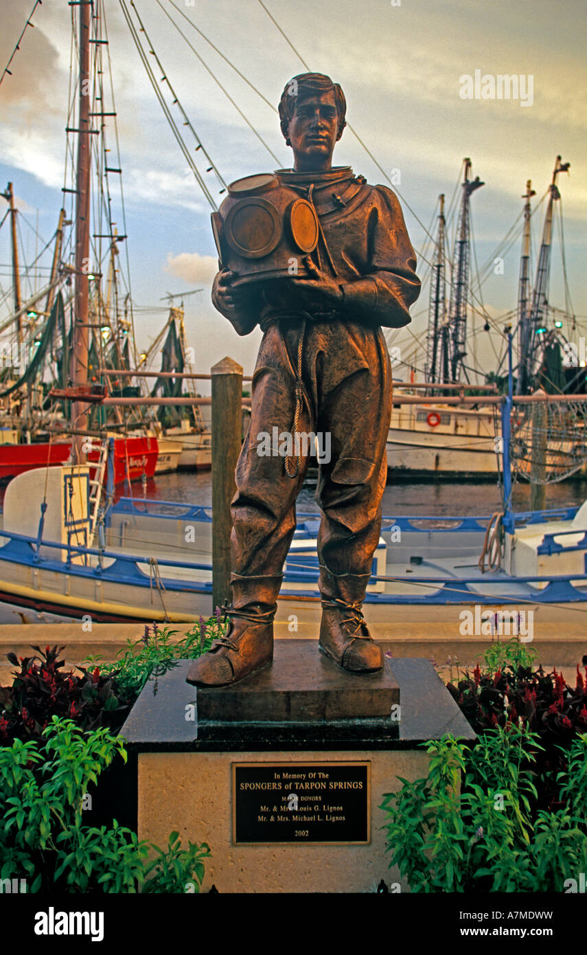 Tarpon Springs Florida USA August 2003 Bronze memorial statue of a ...