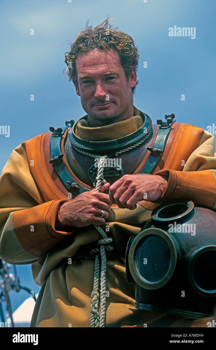 An exhibition sponge diver on board the St Nicholas III in traditional ...