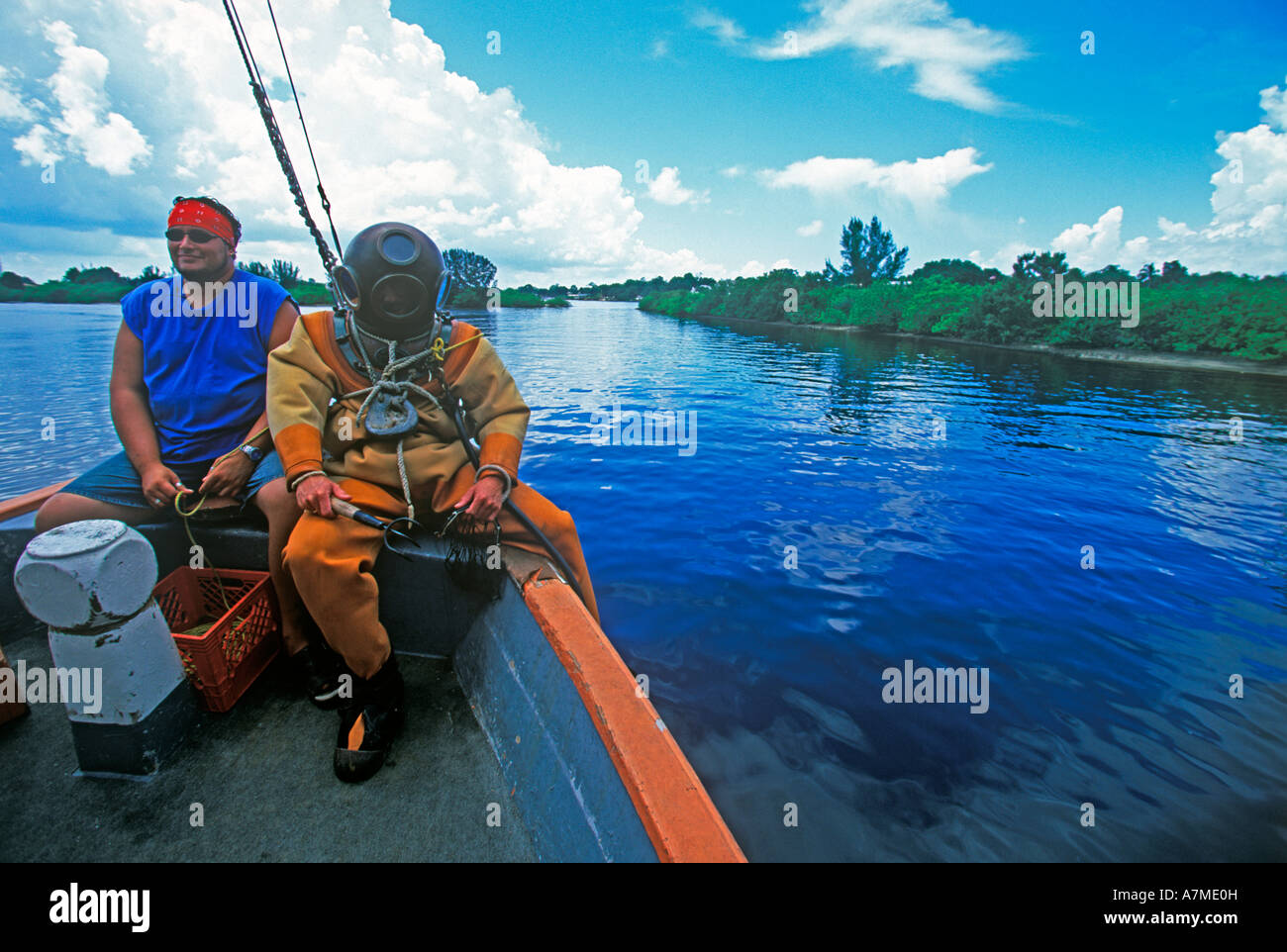 An exhibition sponge diver on board the St Nicholas III re enacts the ...