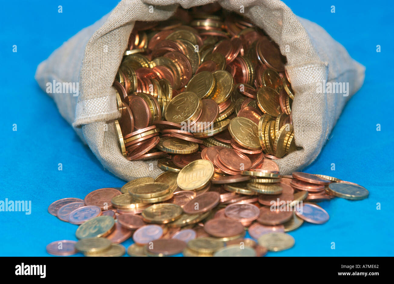 coins falling out of a moneybag of the Deutsche Bundesbank Stock Photo ...