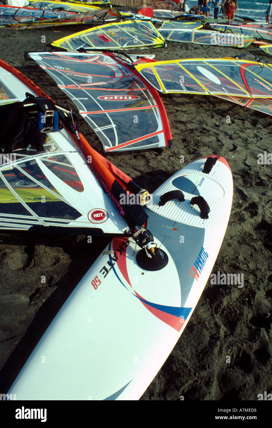 windsurf boards on beach Stock Photo - Alamy