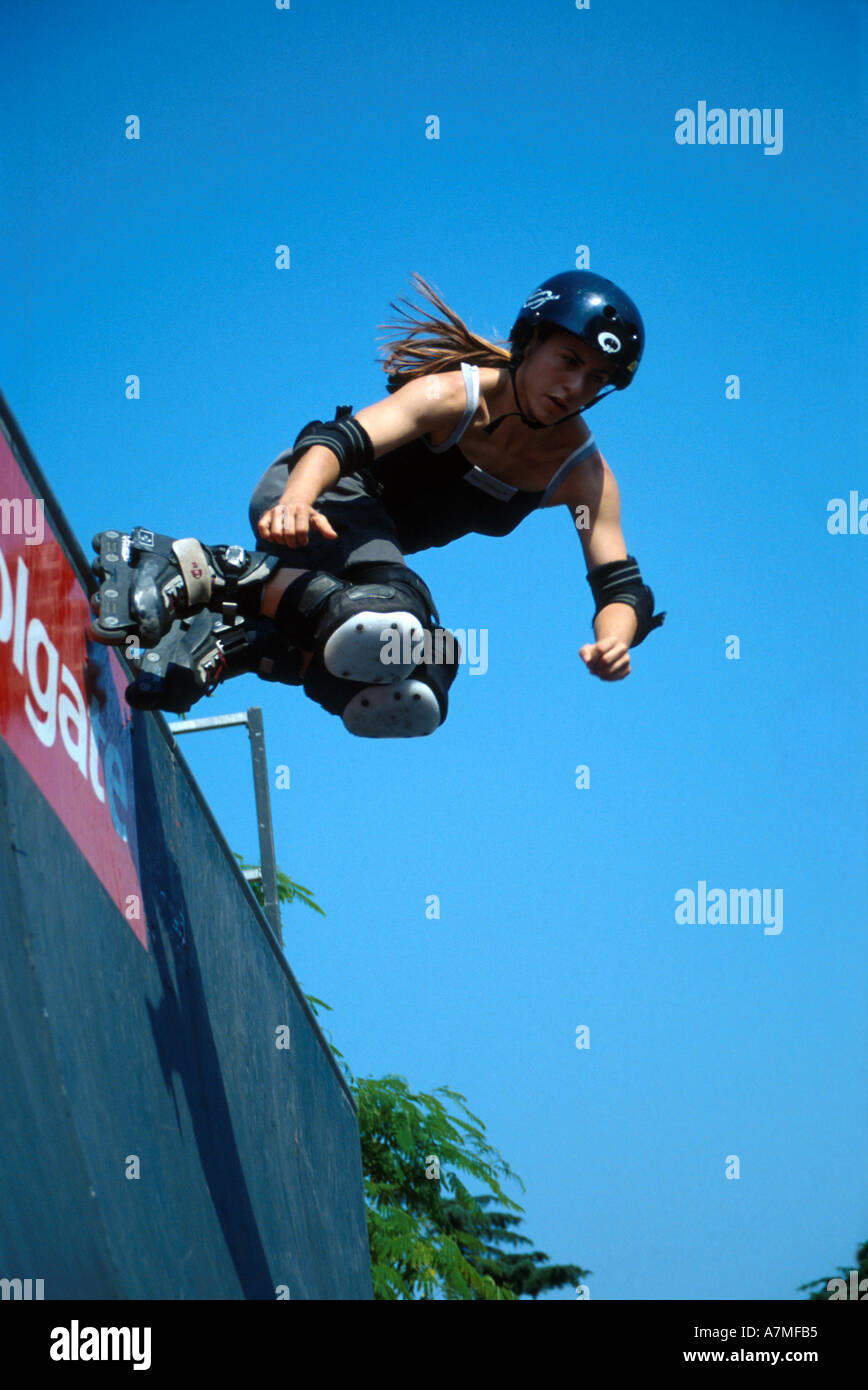 girl rollerblader in action on ramp Stock Photo - Alamy