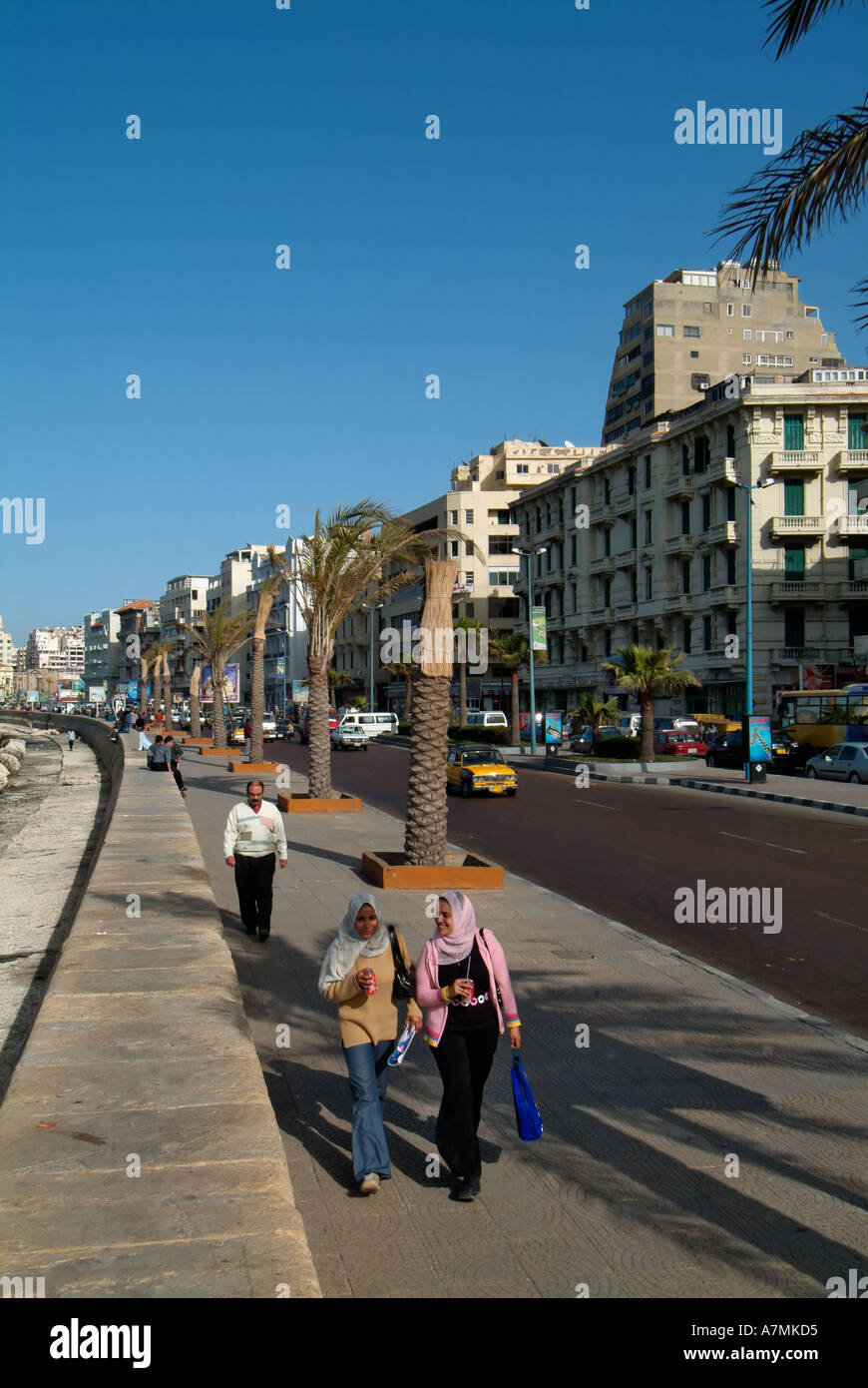 The Corniche, Promenade around the Eastern Bay, Alexandria, Egypt Stock ...