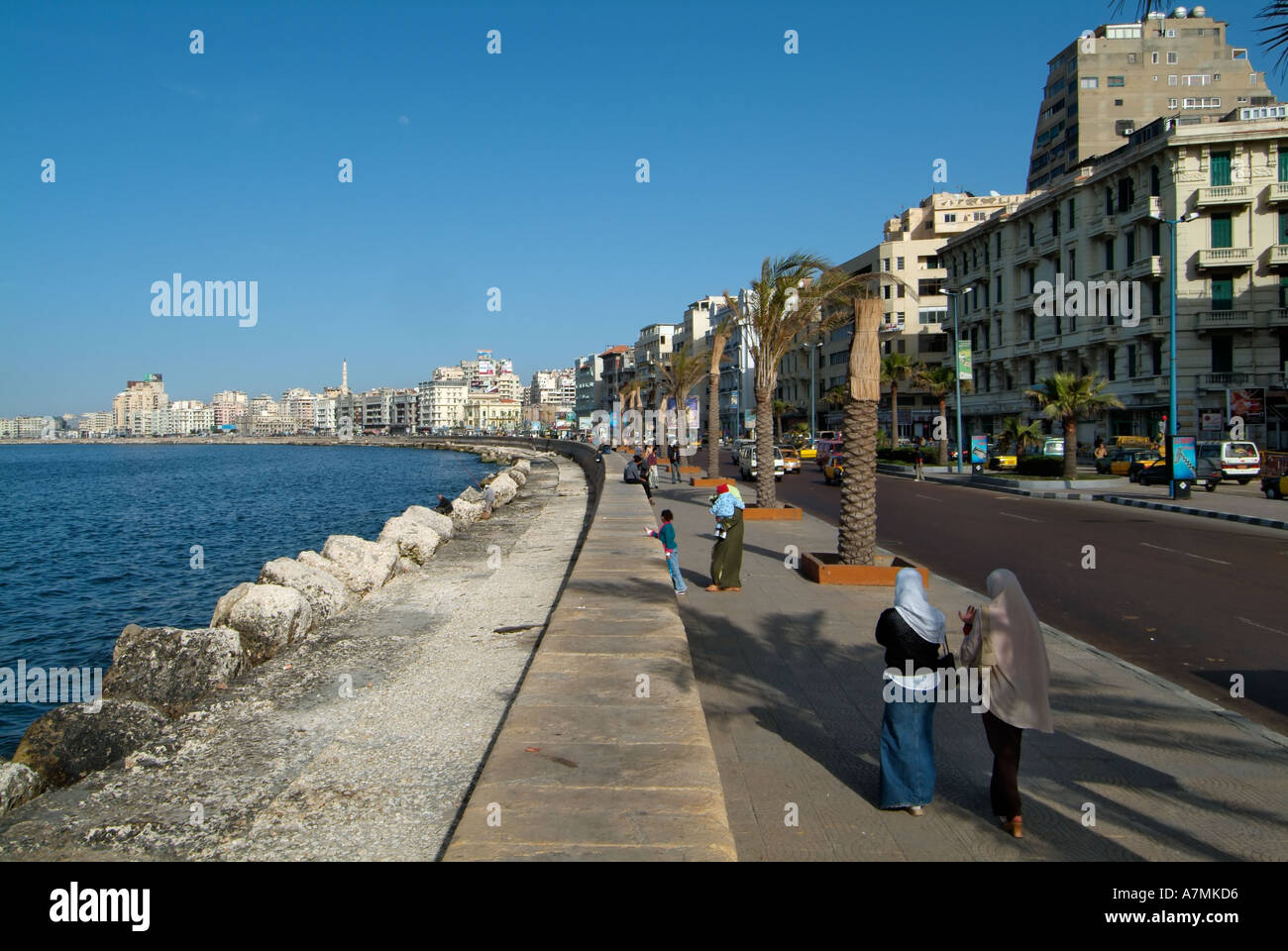 The Corniche, Promenade around the Eastern Bay, Alexandria, Egypt Stock ...